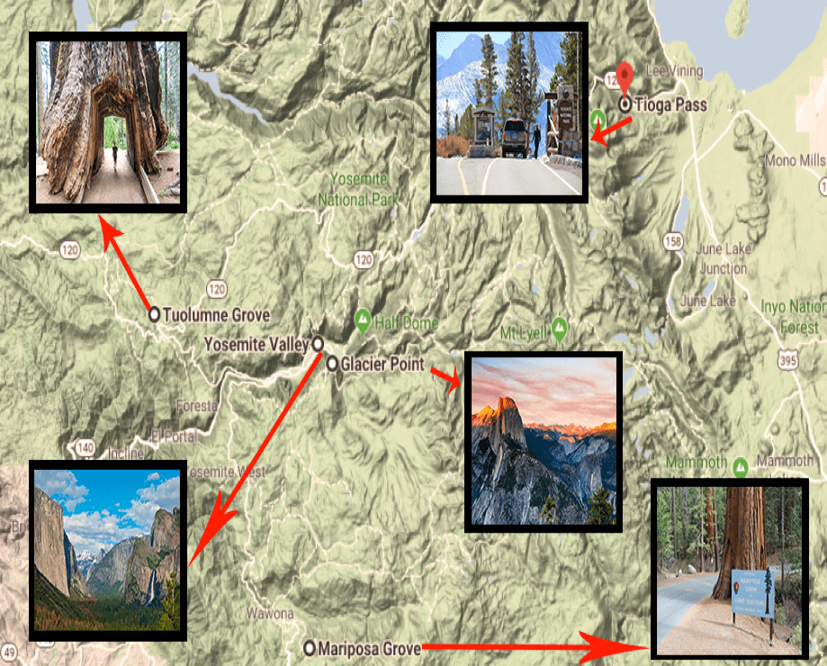 mapa de zonas en yosemite - Viajes Personalizados a Todo el Mundo